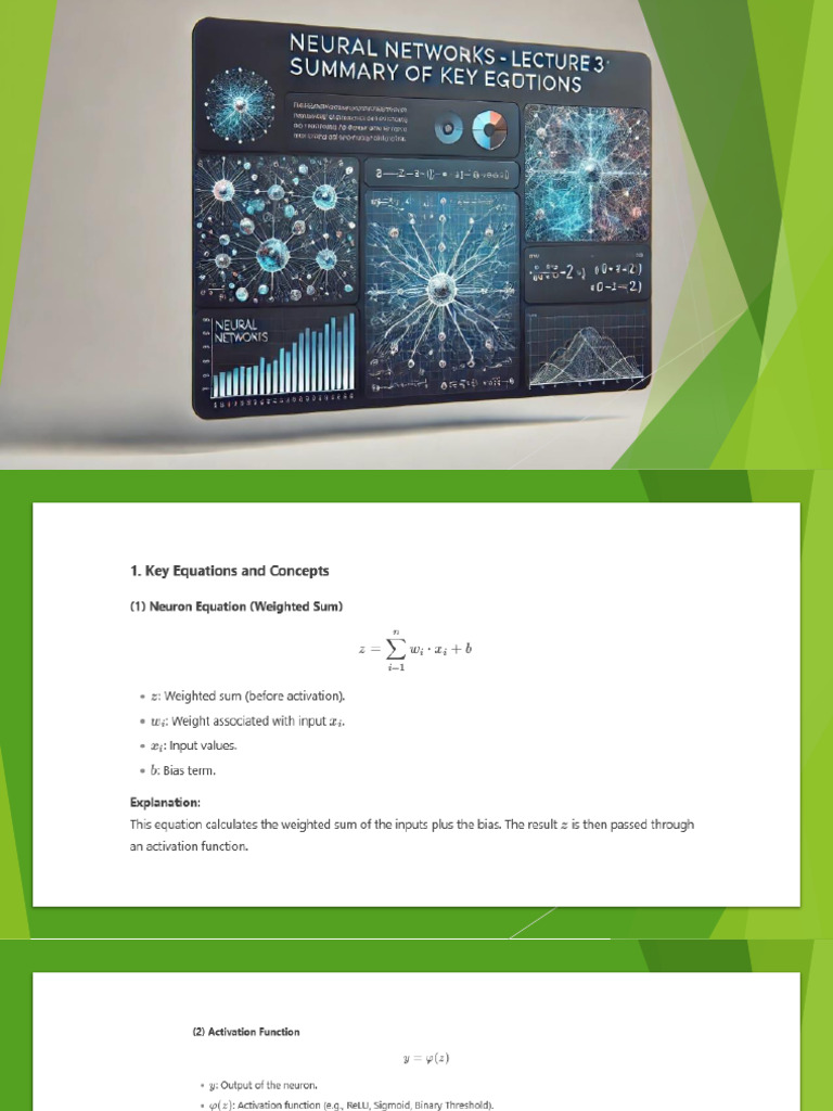 Neural Networks - Lecture 3 - Summary of Key Equations PDF | PDF