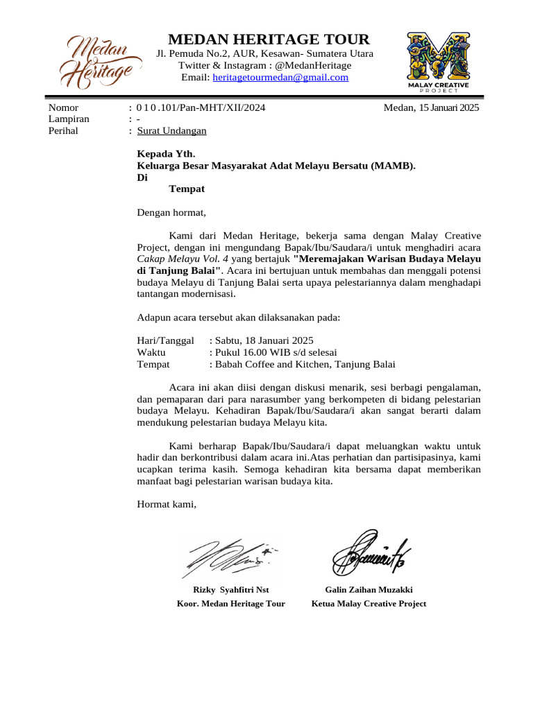 SURAT UNDANGAN CAKAP MELAYU Keluarga Besar Masyarakat Adat Melayu Bersatu (MAMB) . | PDF