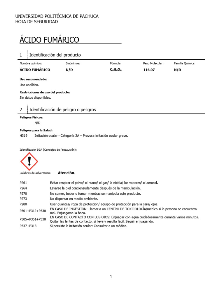 Ácido Fumárico | PDF | Agua | Residuos