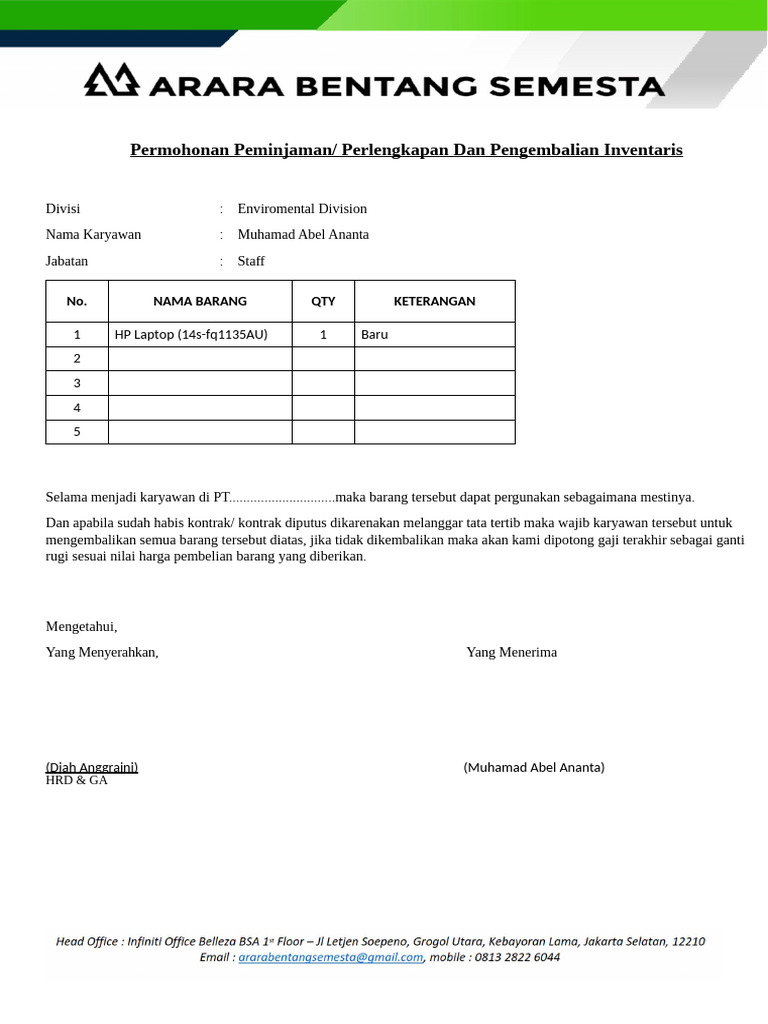ABS_Form inventaris - Muhamad Abel Ananta | PDF