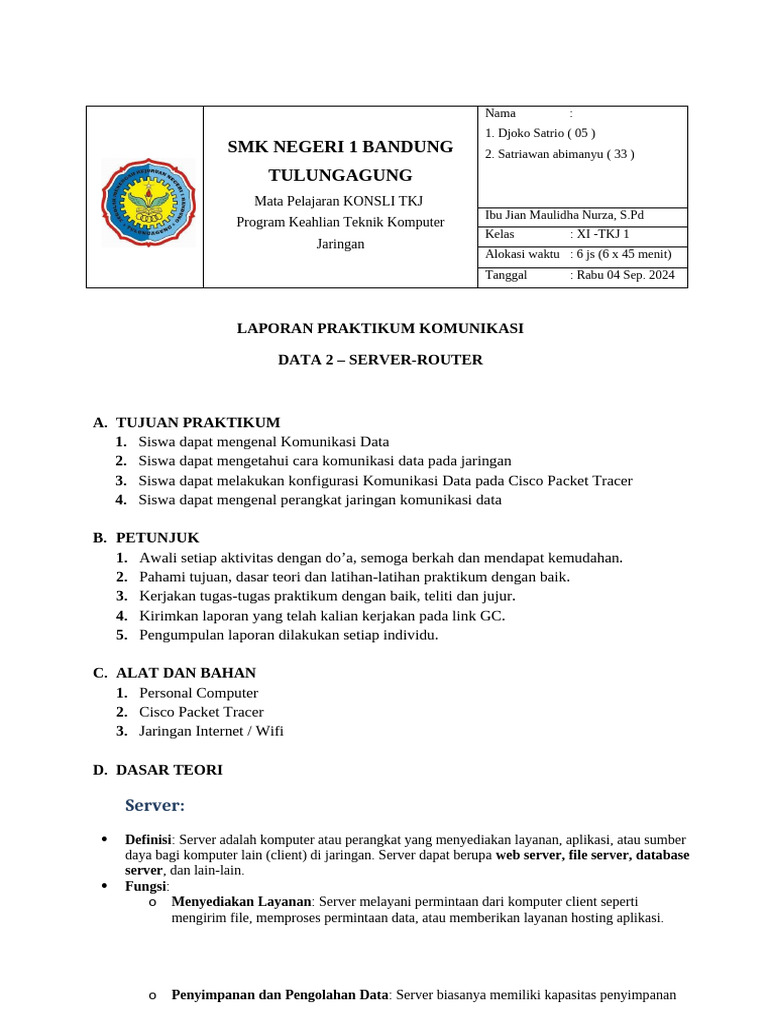 Jobsheet Praktikum Server Router Djoko and Satriawan | PDF