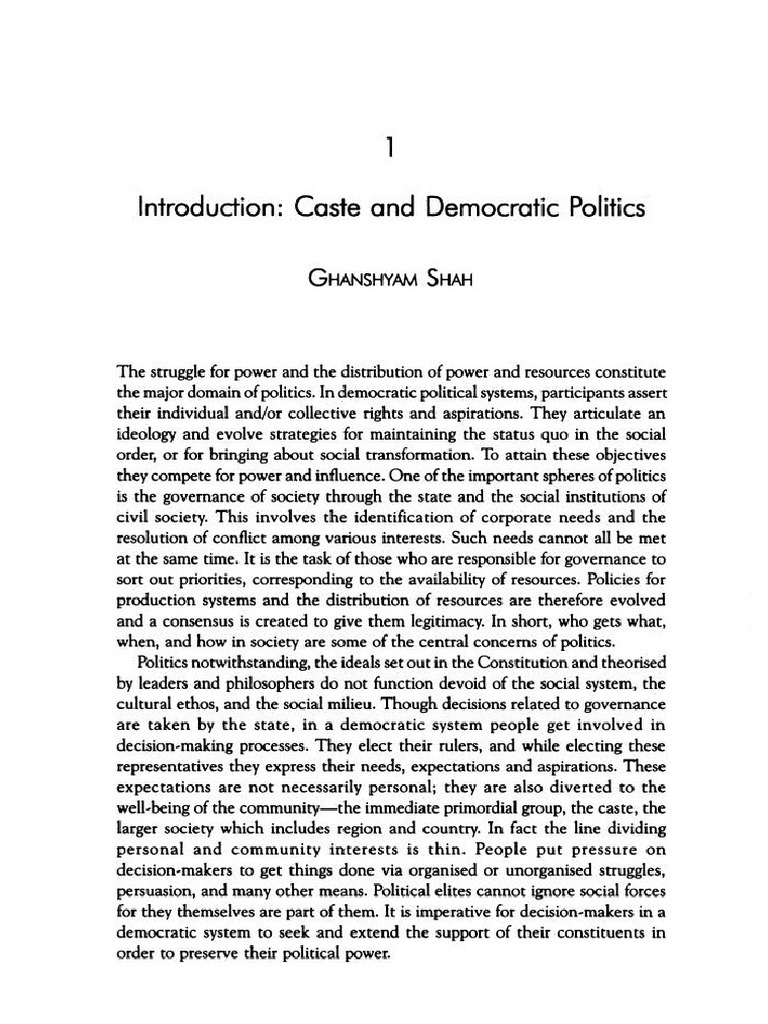 Ghanshyam Shah - Introduction - Caste and Democratic Politics | PDF