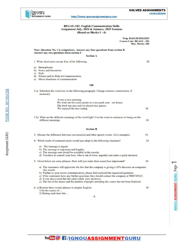 BEGAE-182-EM-2024-25-IGNOUAssignmentGuru_GURUji | PDF