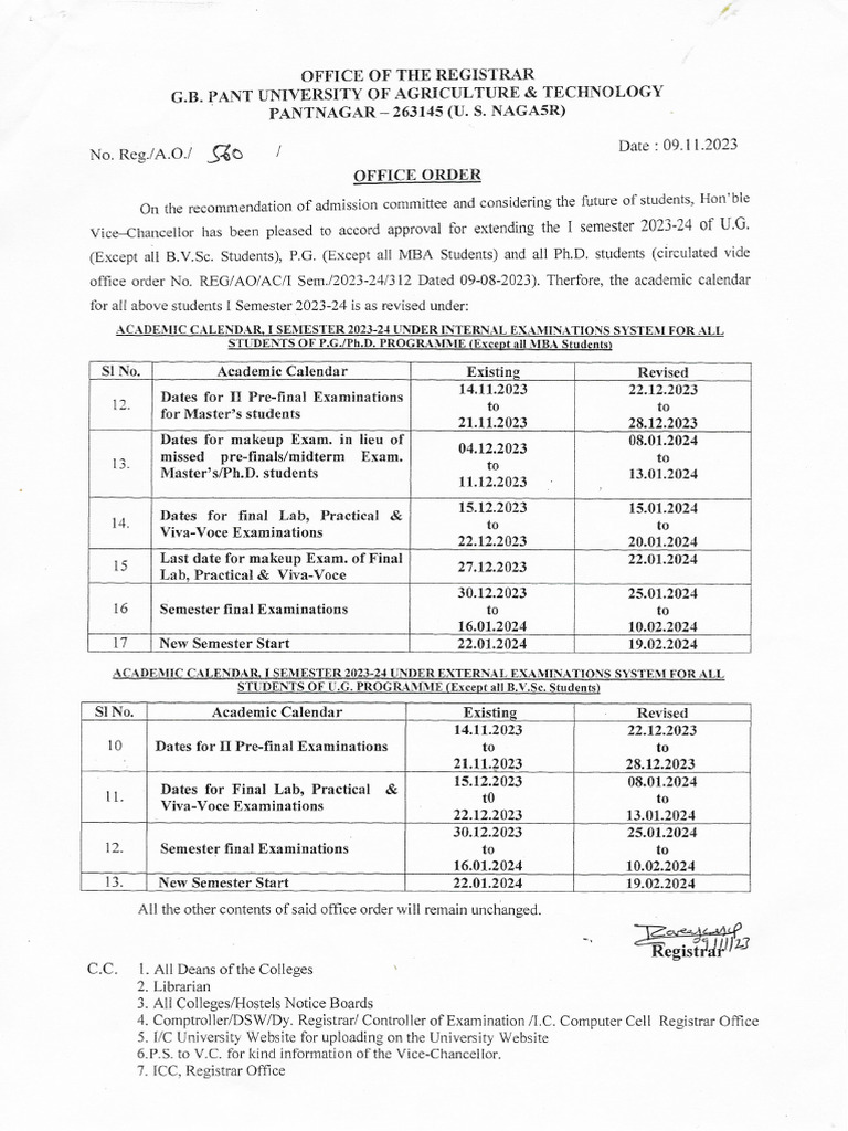 16.11.2023 Revised Academic Calendar | PDF