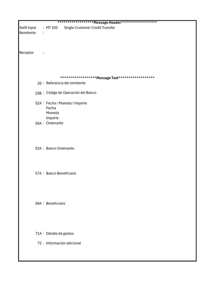 Swift Input - MT103 | PDF