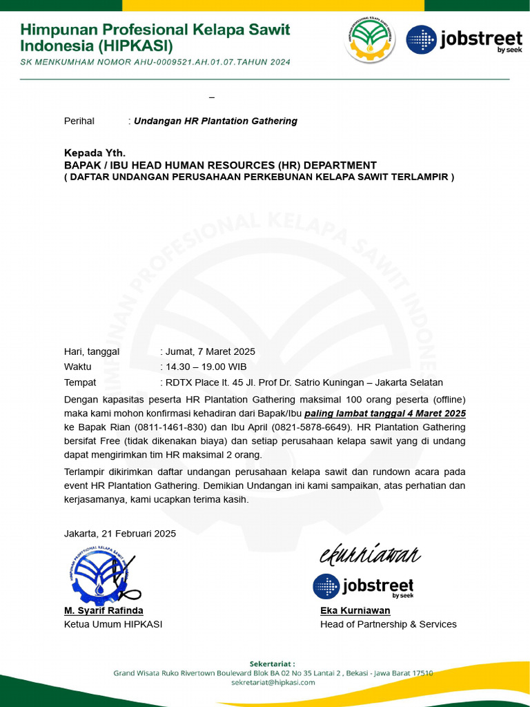 Undangan HR Plantation Gathering - 7 Maret 2025 | PDF