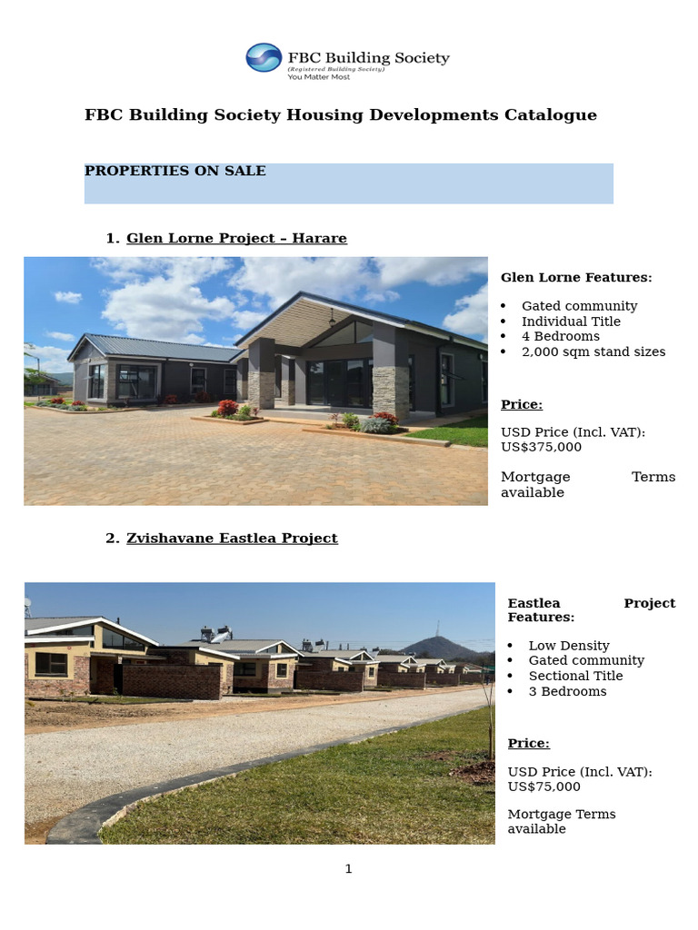 FBC Housing Developments in Harare | PDF