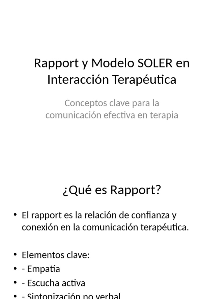 Rapport y Modelo SOLER en Terapia | PDF