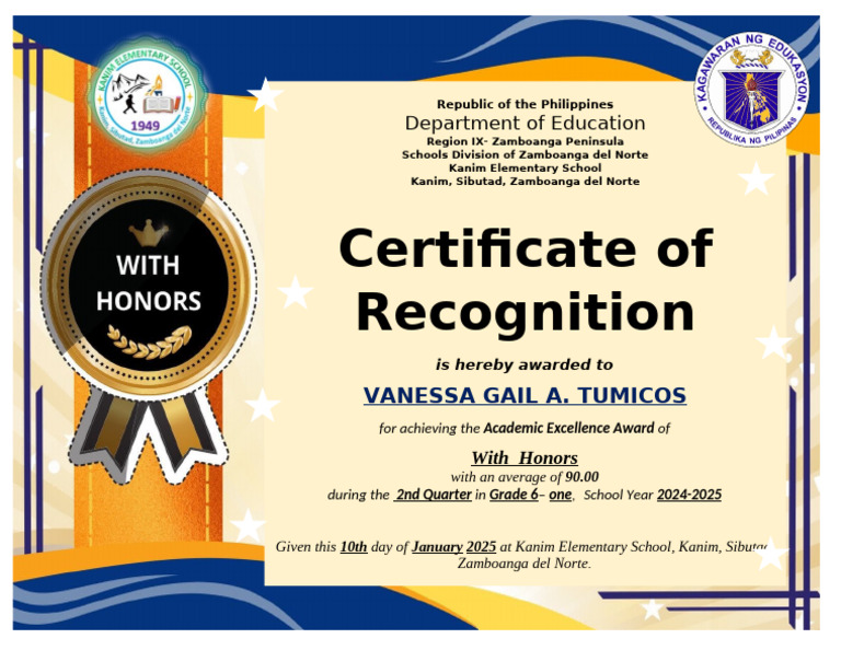 Academic Excellence Award Certificate | PDF
