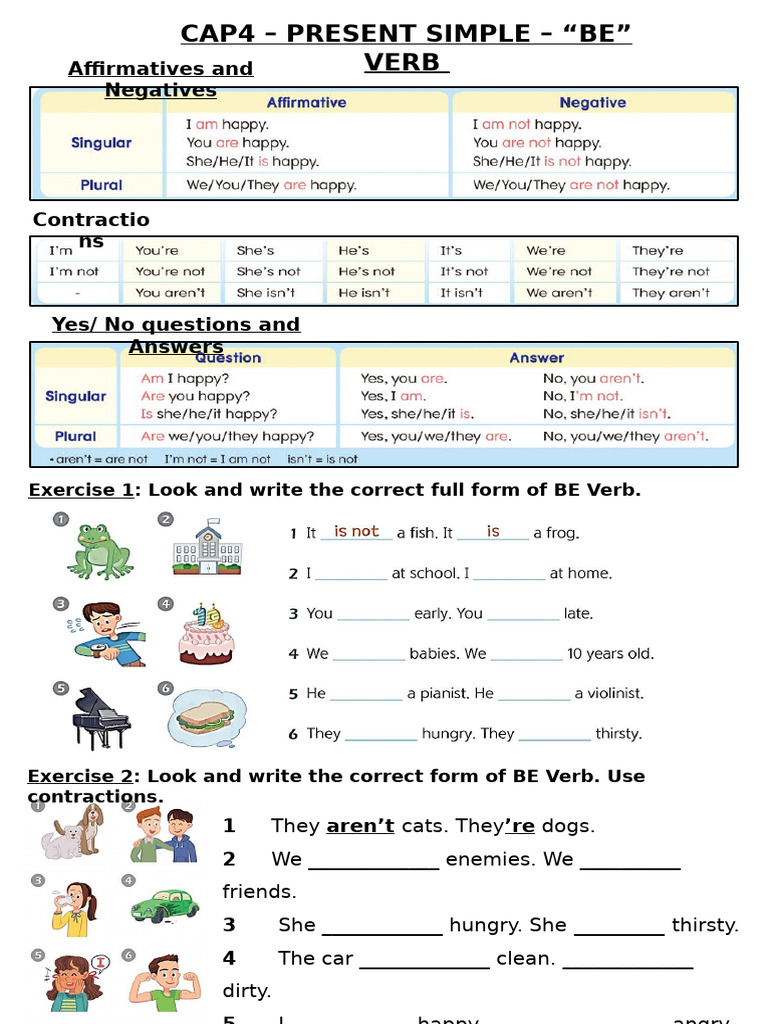 Present Simple "Be" Verb Exercises | PDF