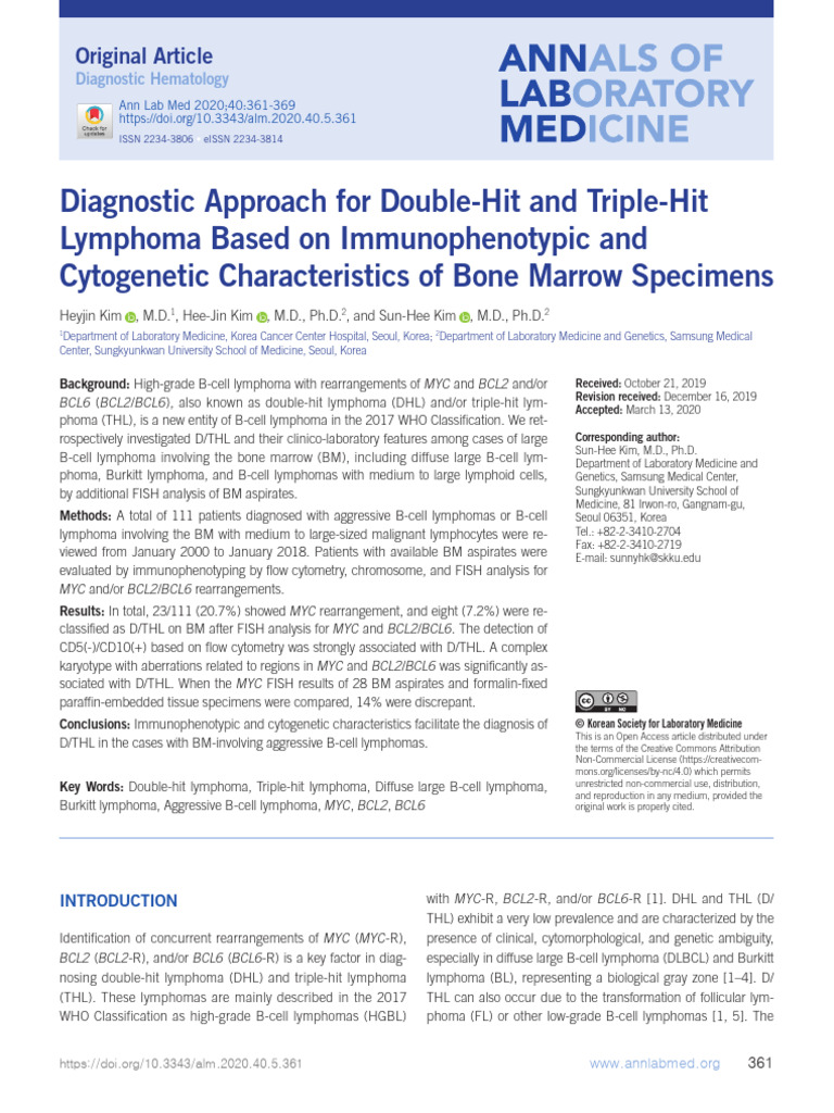 Diagnostic Approach for Double-Hit and Triple-Hit Lymphomas in BM ...
