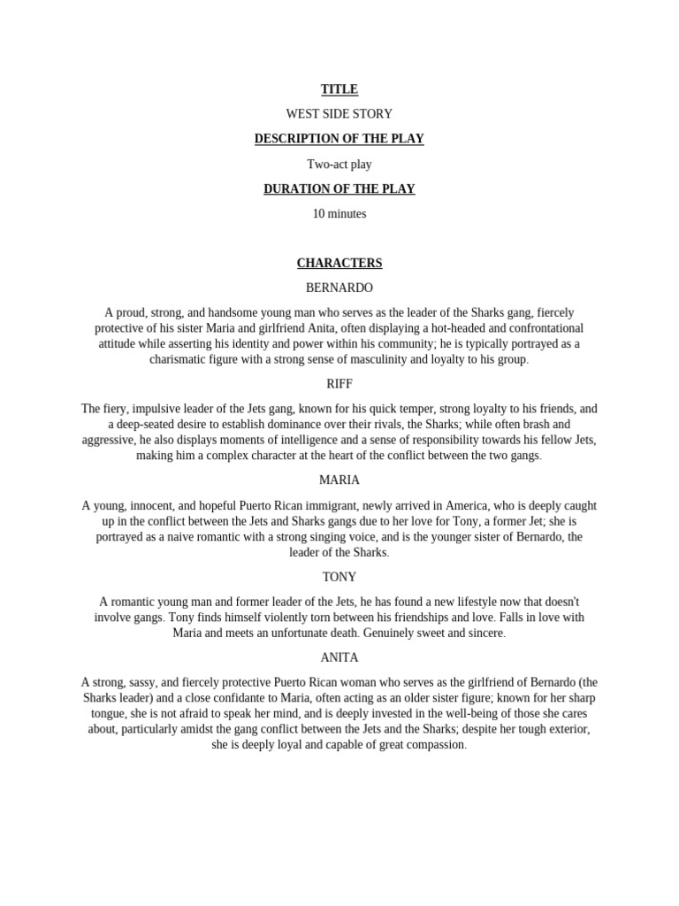 West Side Story Script For Mapeh | PDF