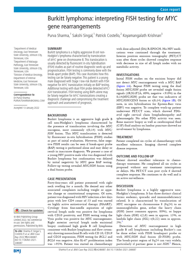 Interpreting FISH Testing For MYC | PDF | Myc | Lymphoma