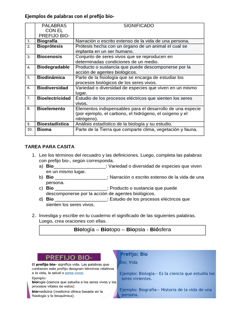 Ejemplos de Palabras Con El Prefijo Bio | PDF | Tierra | Biología