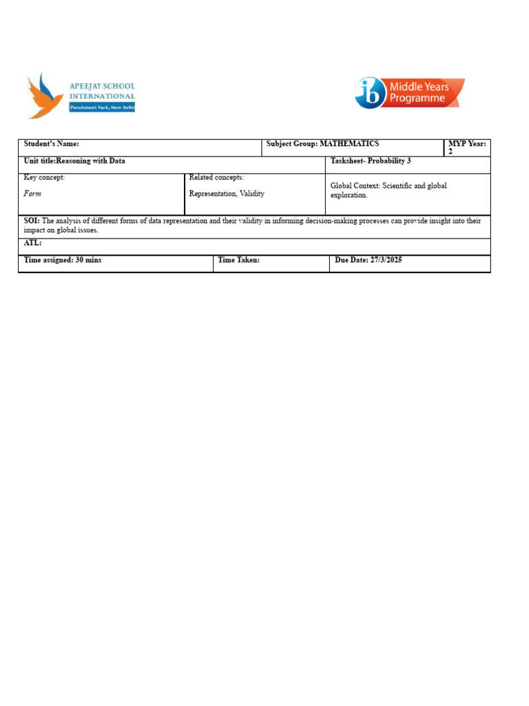 MYP 2 Probablity 3 Lessons and Homework | PDF