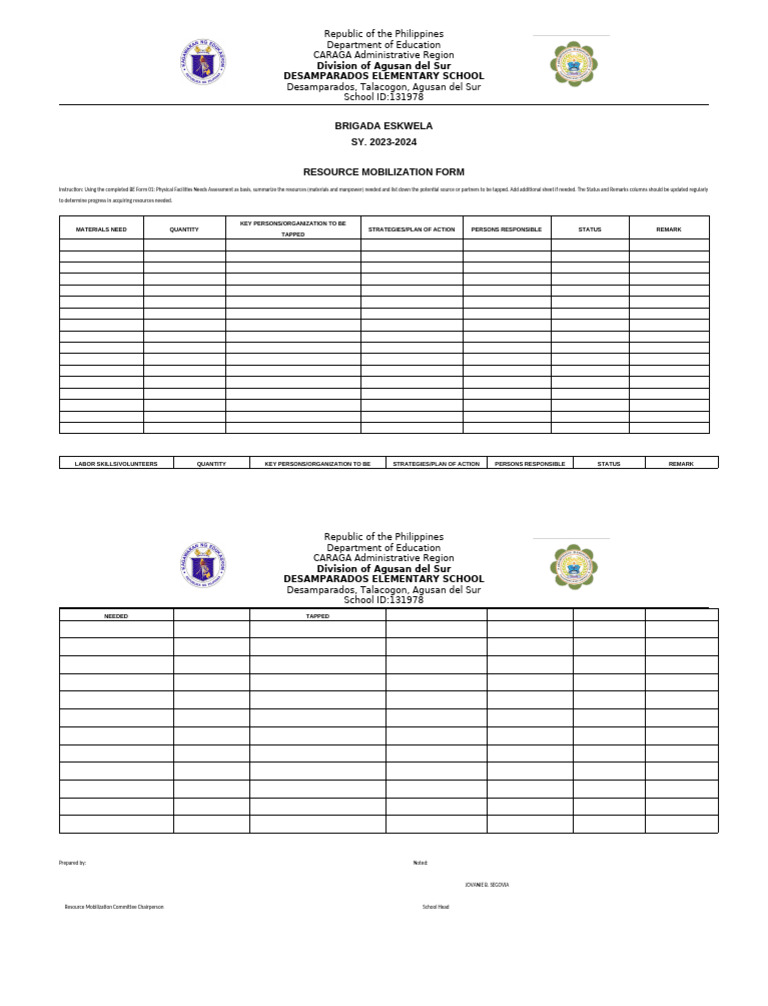 Brigada Eskwela Form 3 Resource Mobilization Form | PDF