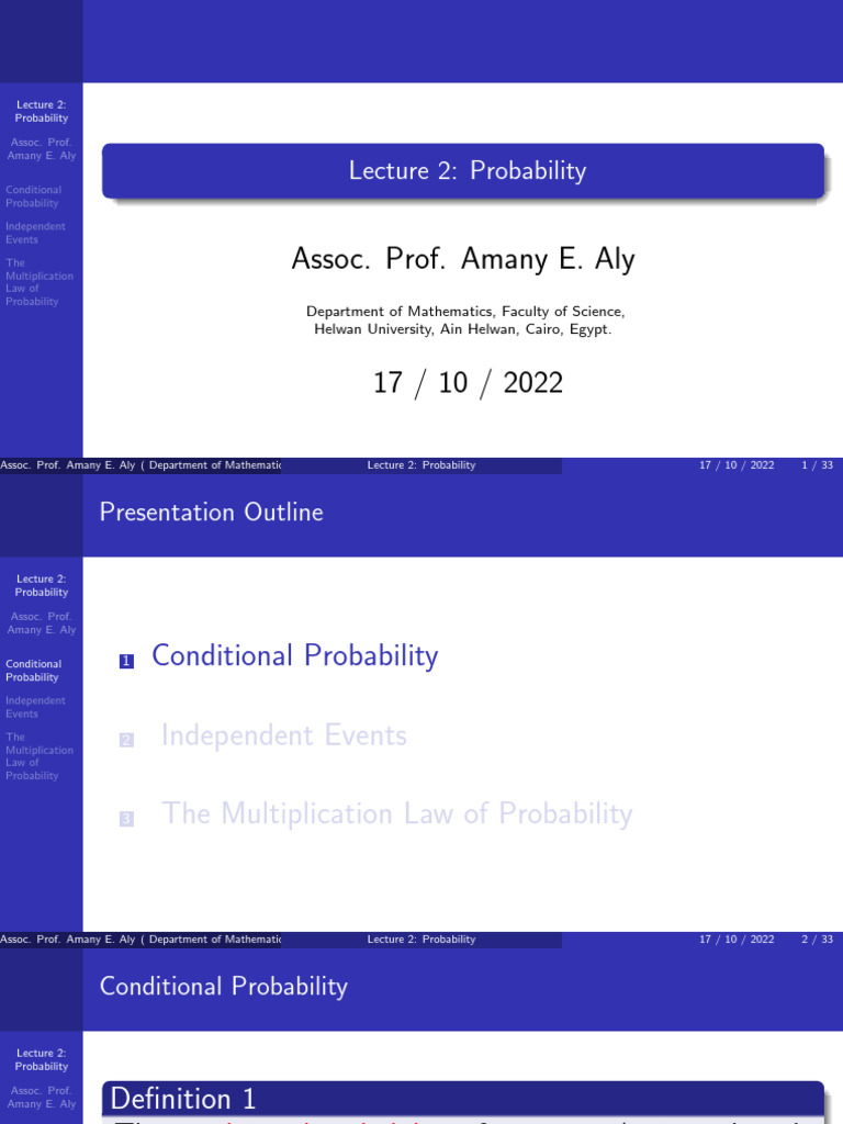 Lecture 2 - Probability | PDF | Probability | Mathematical Concepts