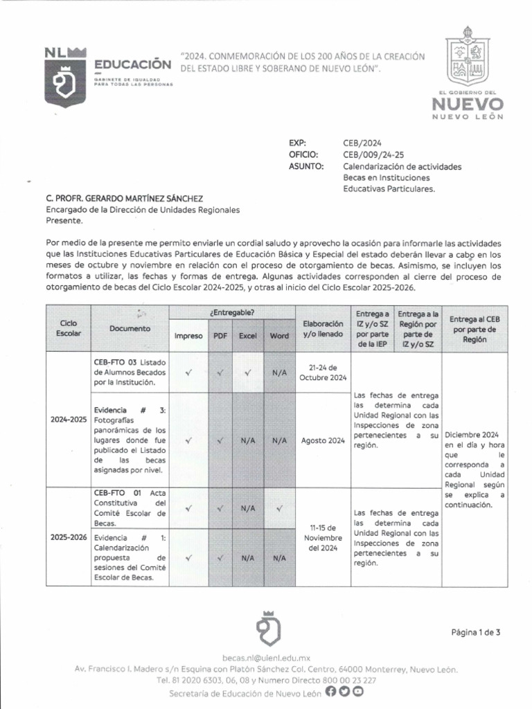 CEB-009 DIR UNID REG Calendarizacion Actividades 2024-2025 | PDF