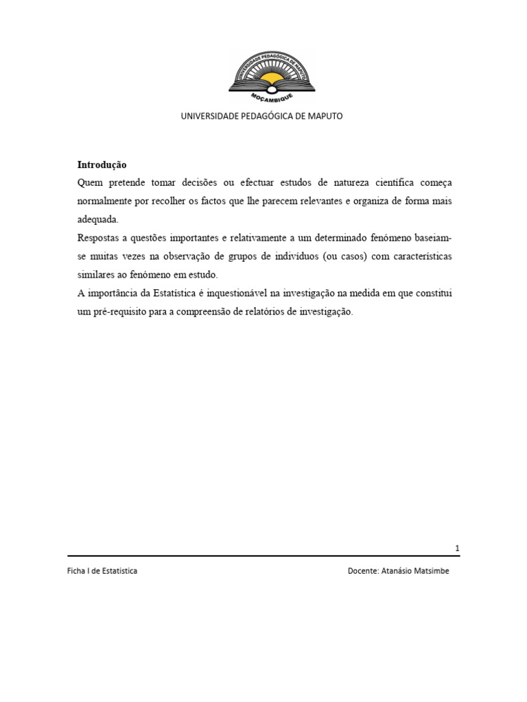 Ficha I | PDF | Estatísticas | Inferência estatística