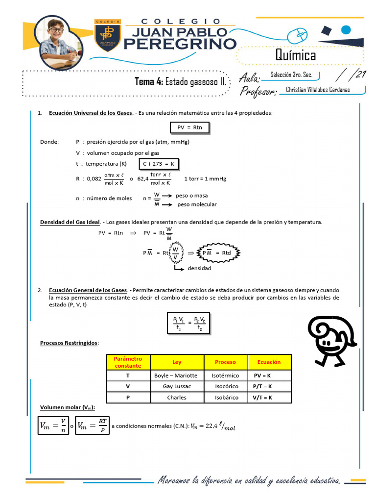 Resumen 4 - Sel3 - TEMA 4 - ESTADO GASEOSO II - QUIMICA - VILLALOBOS ...