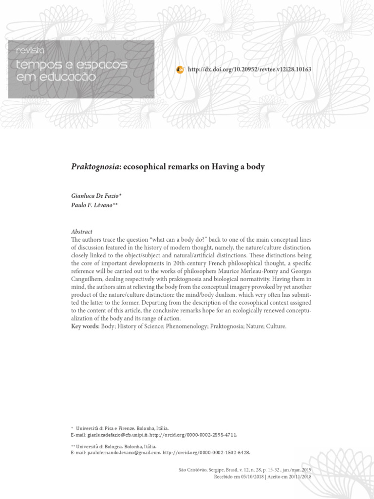 Praktognosia- ecosophical remarks on Having a body实践认知 身体 | PDF ...