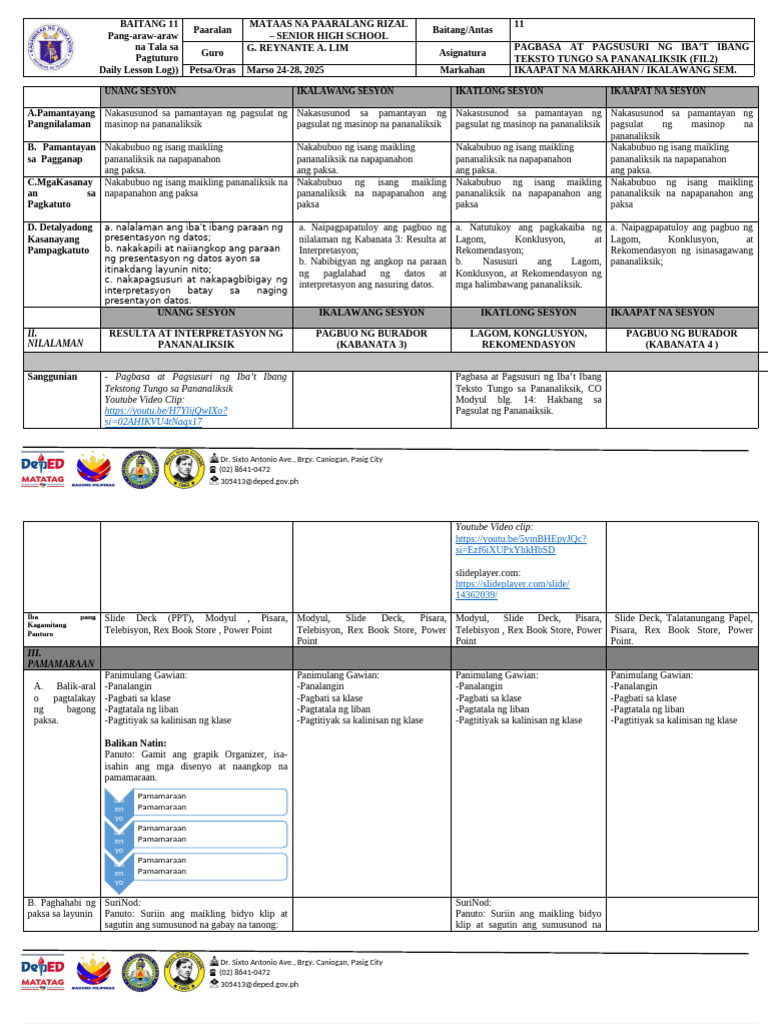 Banghay-Aralin 4 Pagbasa 7 V1 | PDF