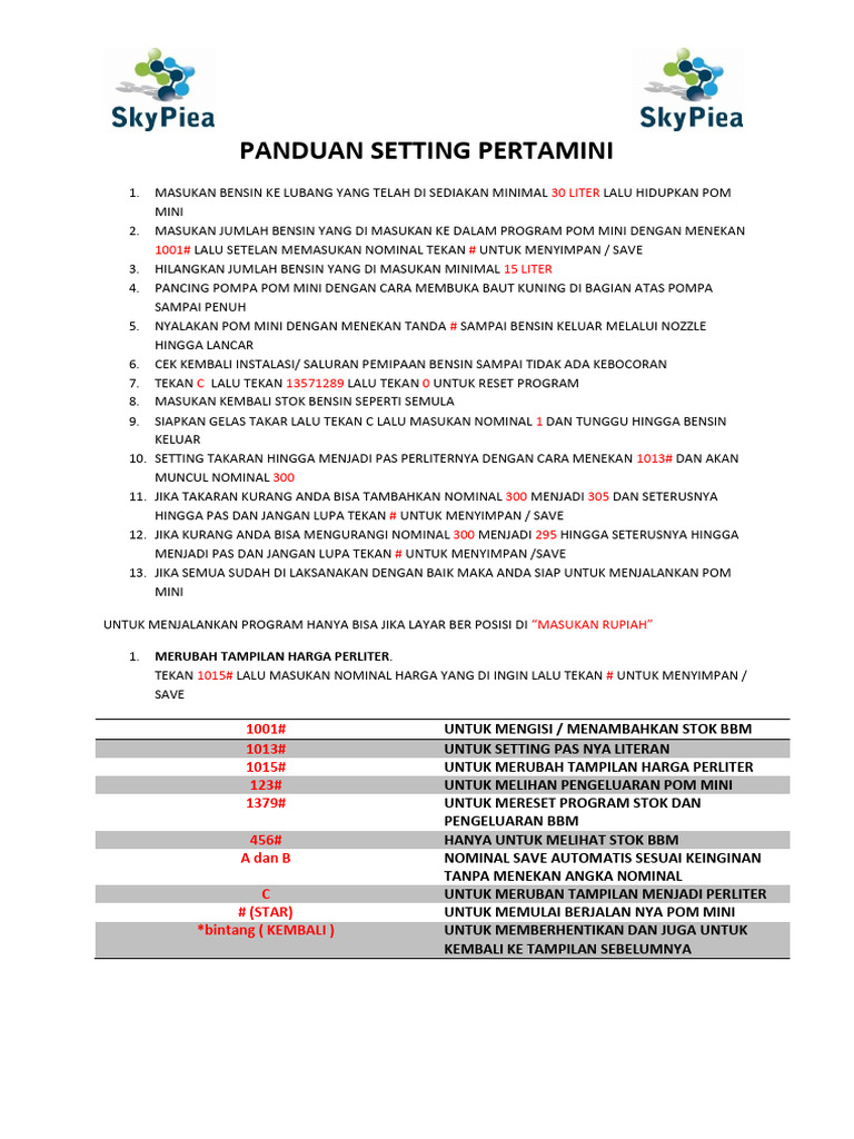 Panduan Setting Pertamini-1 | PDF