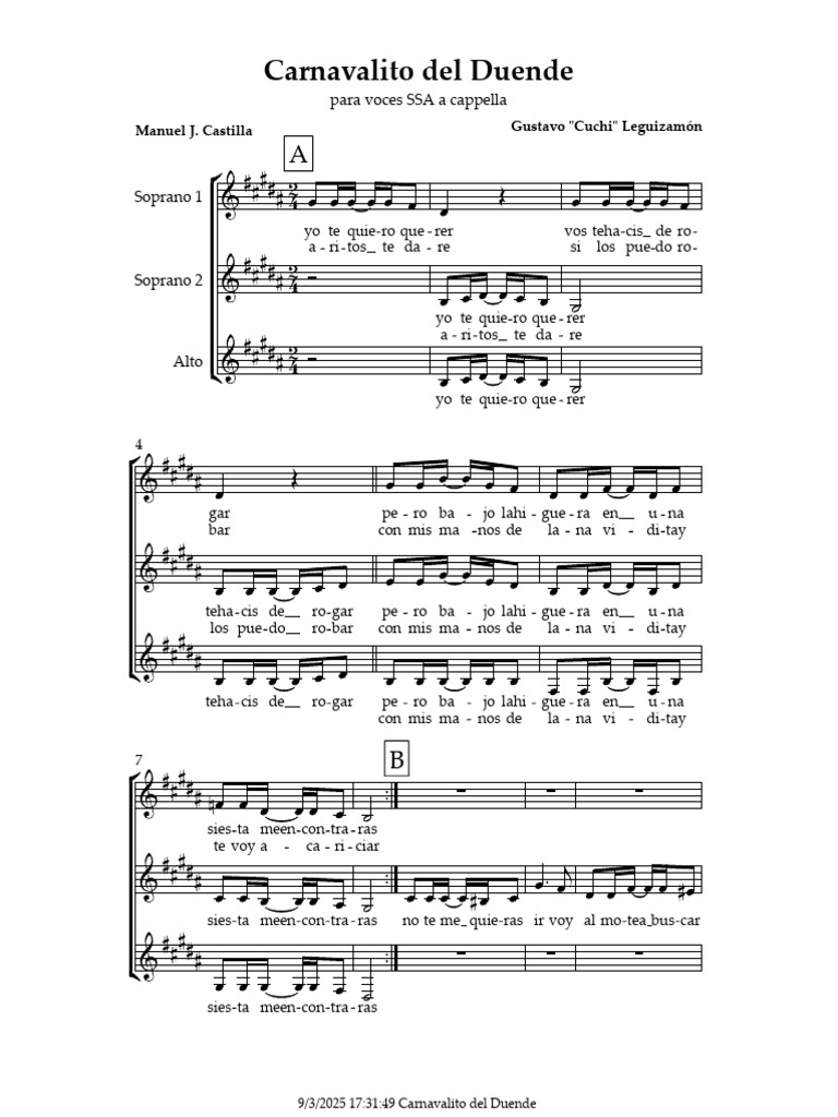 Letra y partitura de Carnavalito del Duende | PDF
