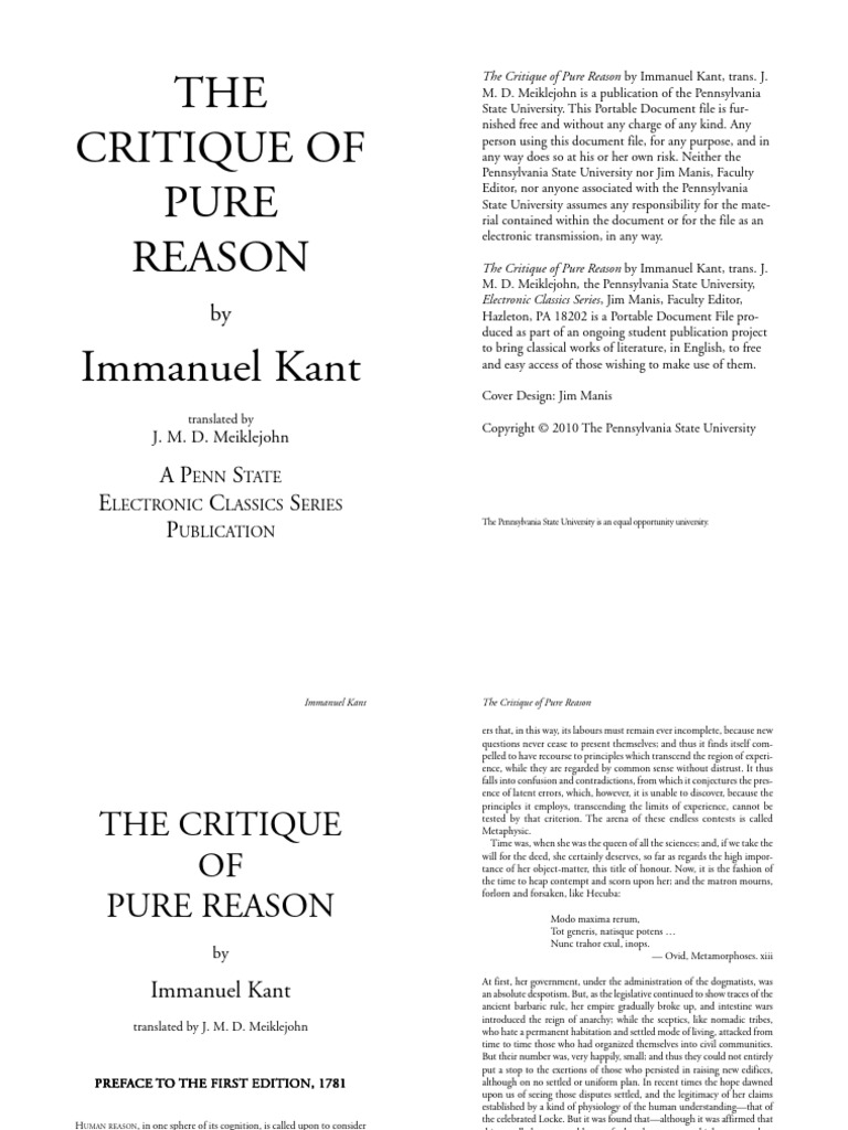Critique Pure Reason Kant | PDF | Critique Of Pure Reason | Reason