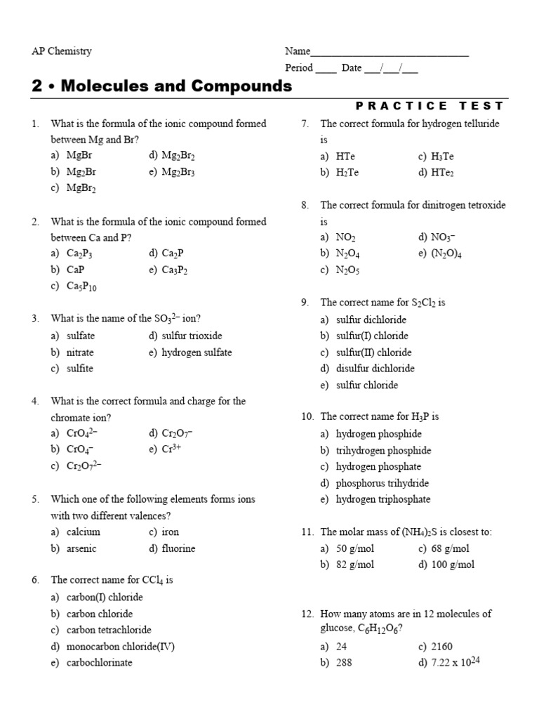 Calcium Phosphide and Ionic Compounds Test | PDF | Mole (Unit) | Molecules