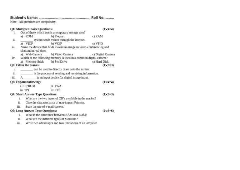 Computer Basics Quiz and Questions | PDF