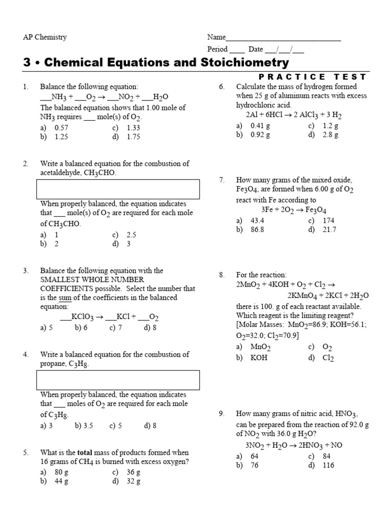 AP Chapter 3 - Practice Test | PDF | Chemistry | Chemical Substances