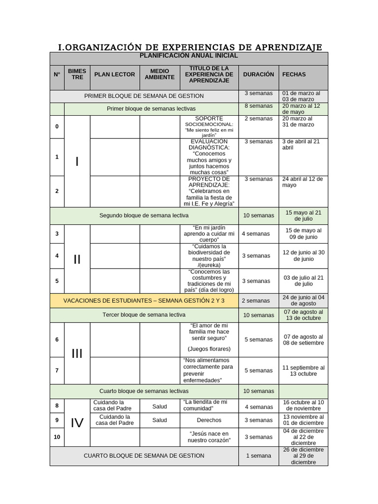 Organización de Experiencias de Aprendizaje | PDF