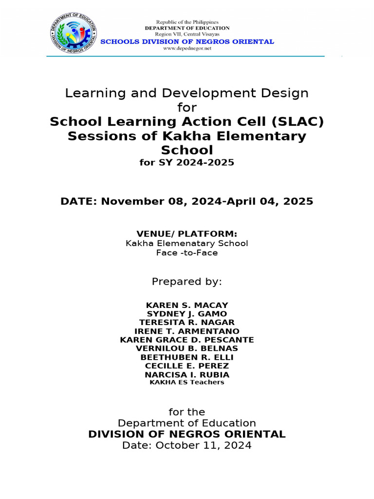 SLAC Training Program for Kakha School | PDF | Teachers | Learning