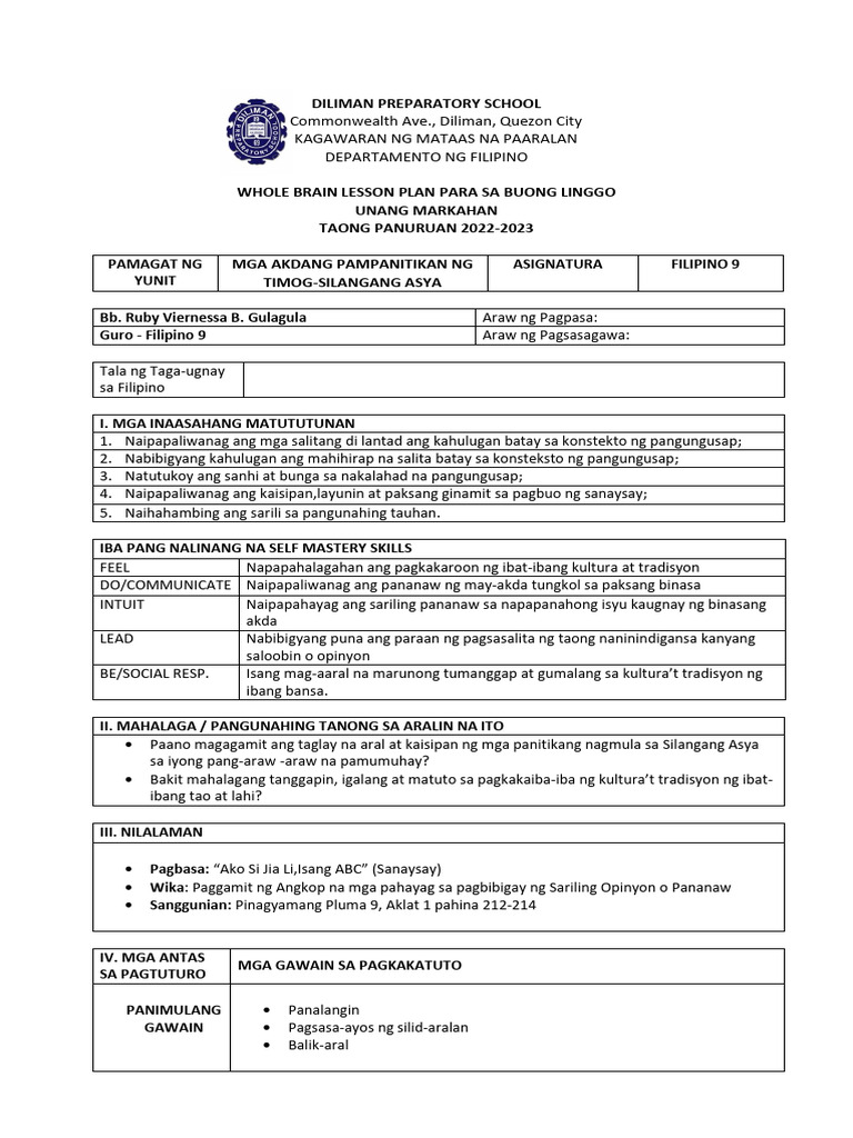q1 - Aralin 6 - Ako Si Jia Li | PDF