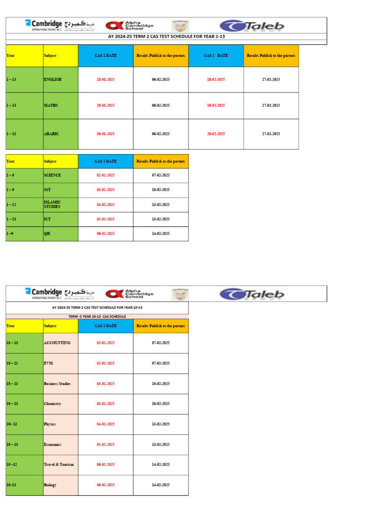Ay24-25 Term-2 Cas Schedule | PDF