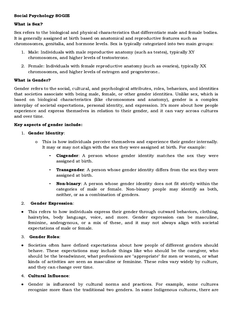 Social Psychology SOGIE Handout For Students | PDF | Gender | Gender ...