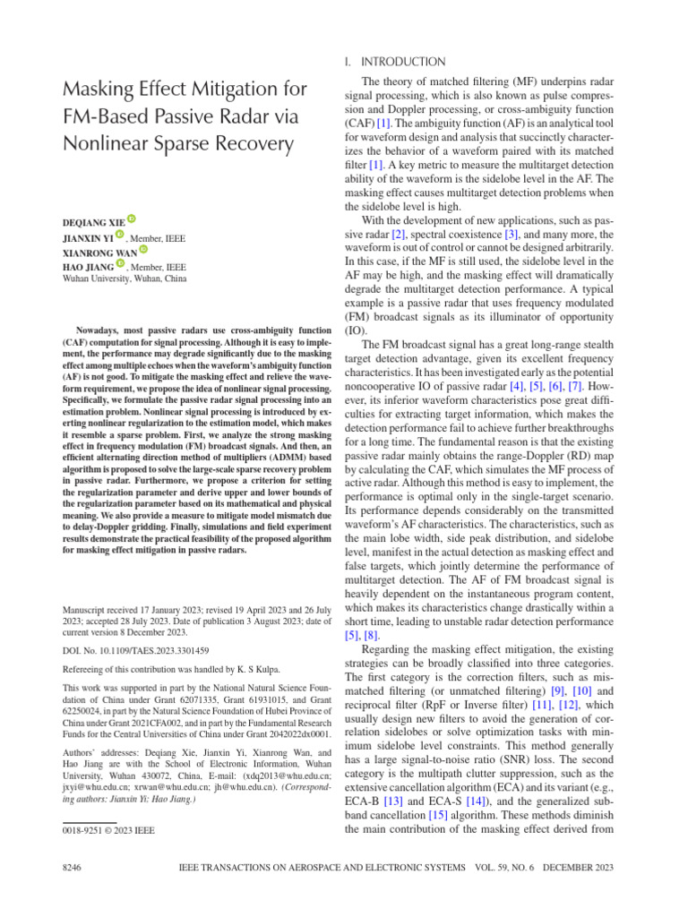 Mitigating Masking Effects in Passive Radar | PDF | Radar | Frequency ...