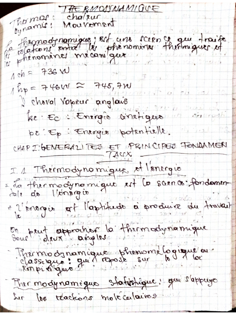 Chap.1 Thermo. Note Du Cours | PDF