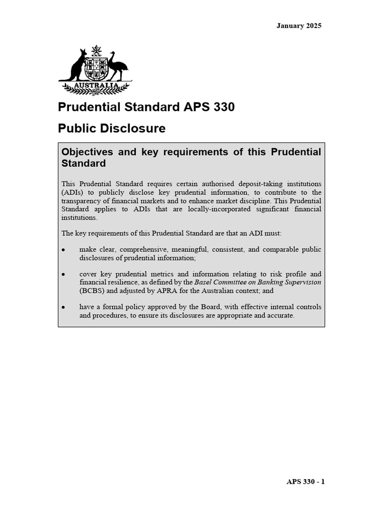 Final Prudential Standard APS 330 Public Disclosure (January 2025) – Clean | PDF | Value At Risk ...