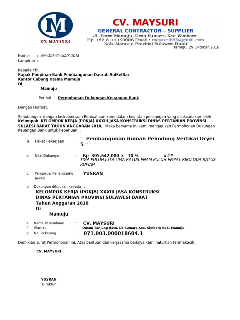 Duk Bank CV. MAYSURI Bojes | PDF