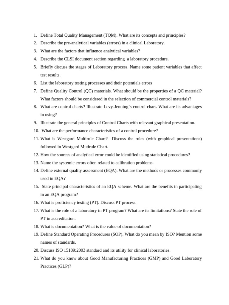 Lab Management - Questions Pattern | PDF | Medical Laboratory ...