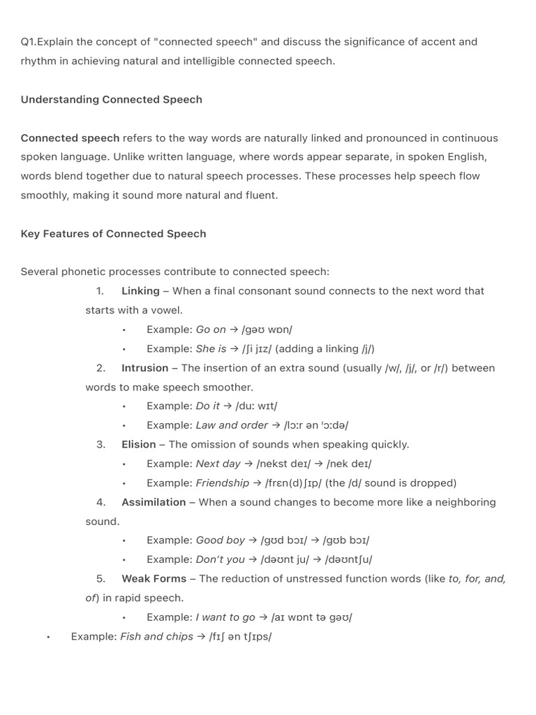 Q1.Explain the Concept of Connected Speech and Discuss the Significance… | PDF | Stress ...