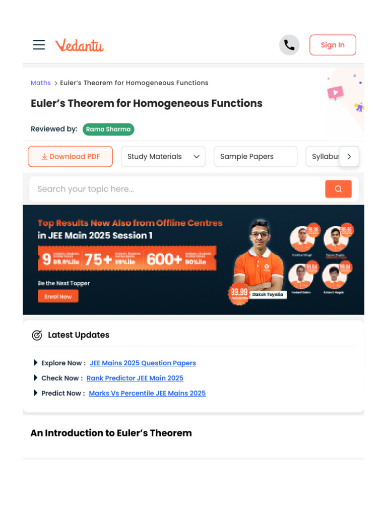 Euler’s Theorem | Learn and Solve Questions | PDF | Equations | Mathematics
