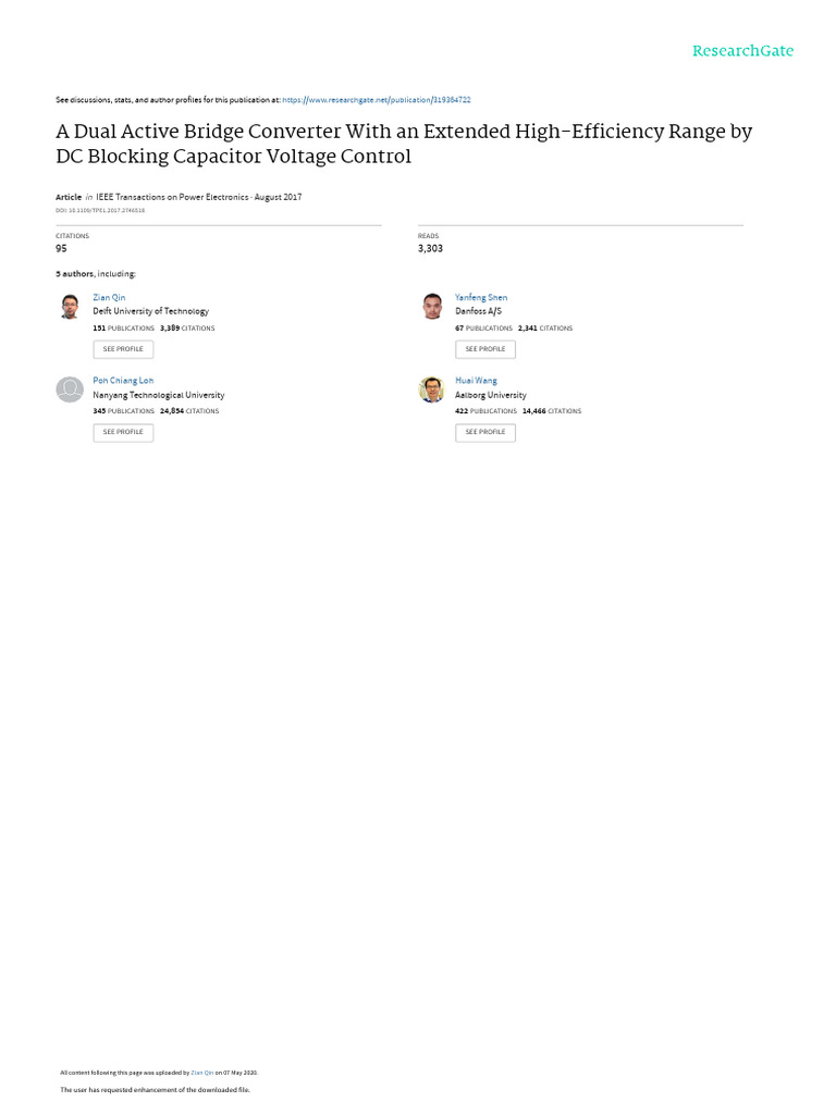 2018 - A Dual Active Bridge Converter With An Extended High-Efficiency Range by DC Blocking ...
