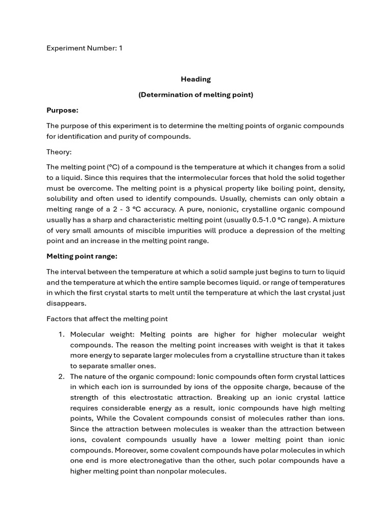 Melting Point Determination Experiment | PDF | Chemical Compounds ...