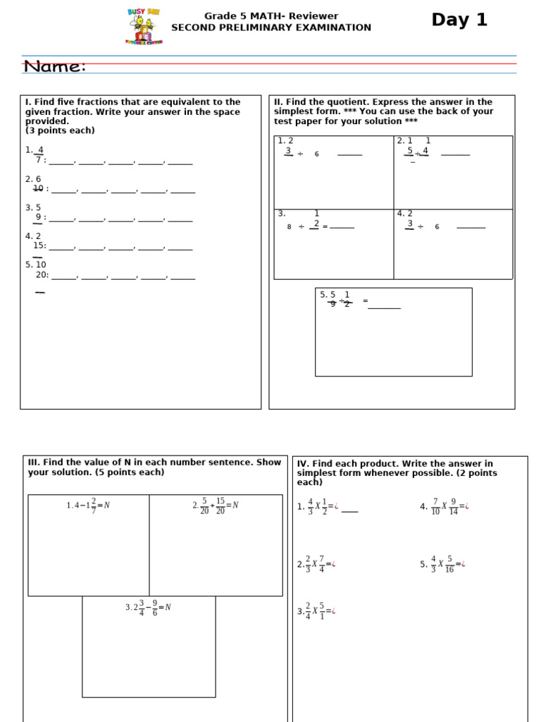 Grade 5 Math Exam Reviewer | PDF | Mathematics | Arithmetic