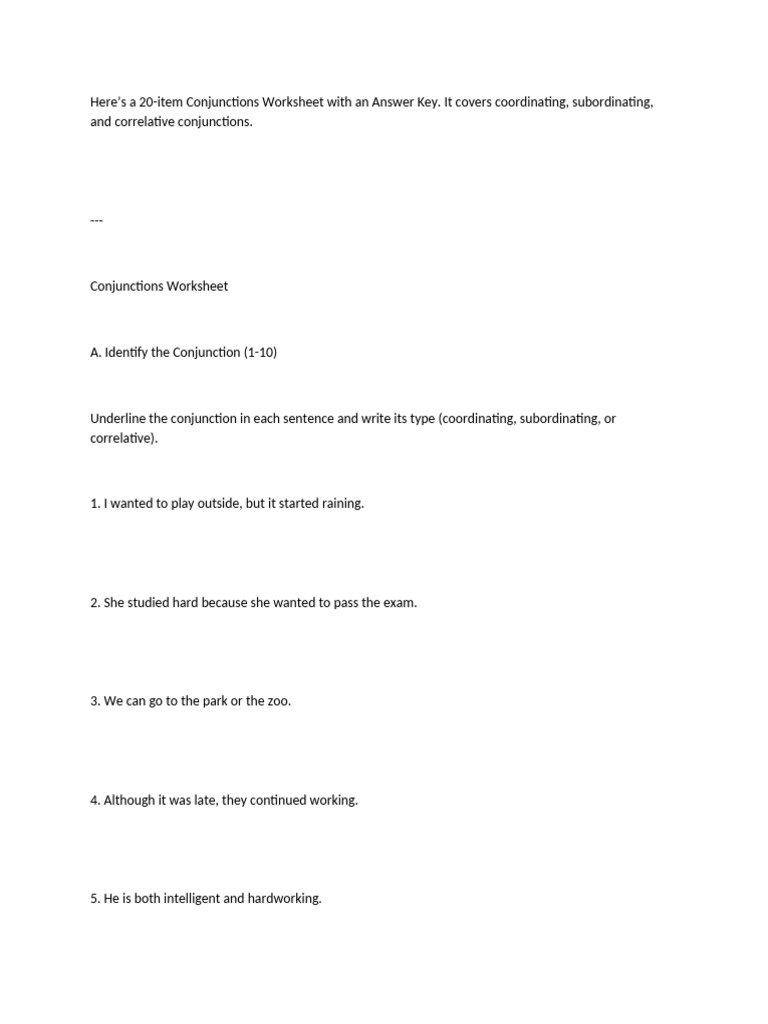 Worksheet Mixed Conjunctions | PDF | Language Mechanics | Syntax