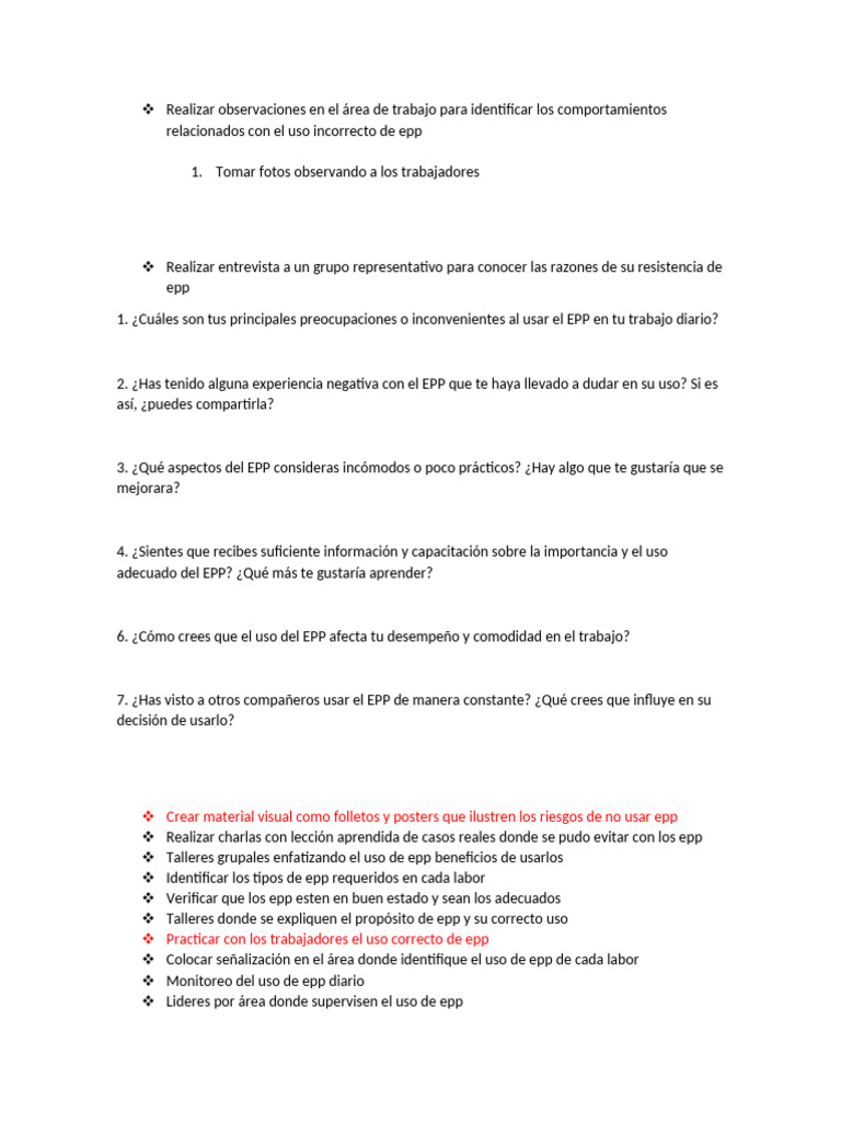 Realizar Observaciones en El Área de Trabajo para Identificar Los ...