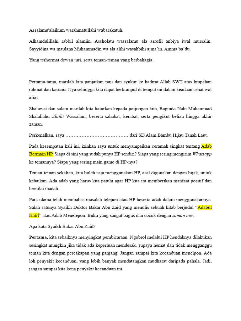 Naskah Adab Bermain HP | PDF